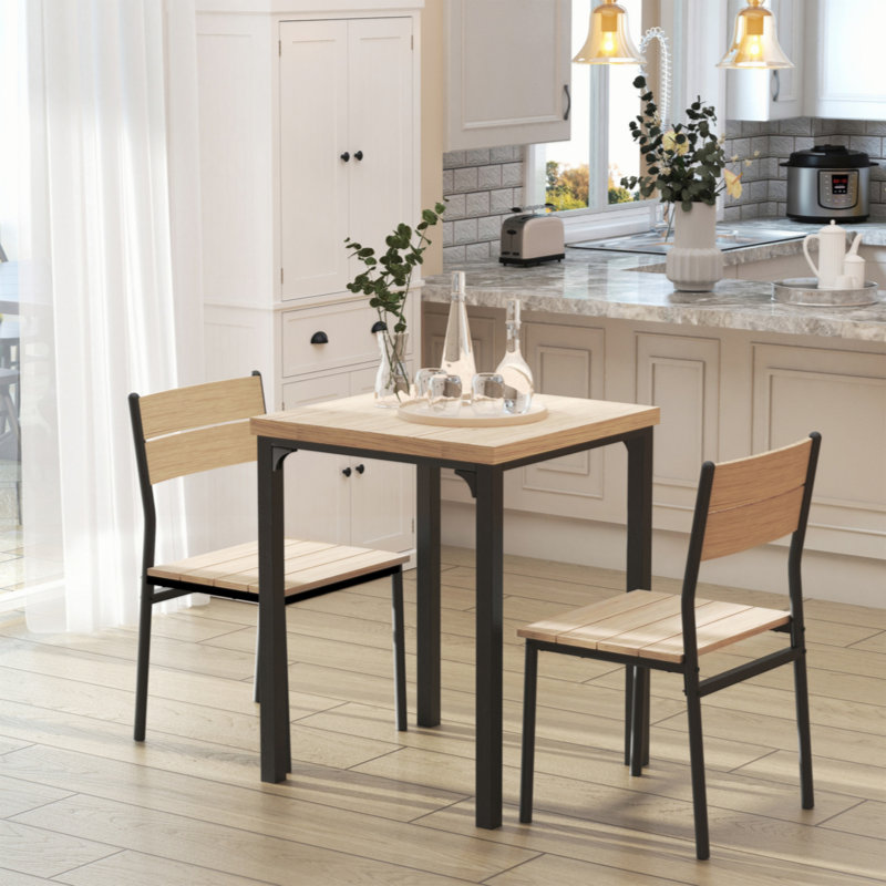 17 Stories HOMCOM 3 Piece Dining Table Set For 2 Modern Kitchen Table And Chairs Dining Room Set For Breakfast Nook Small Space Apartment Space Saving Wayfair